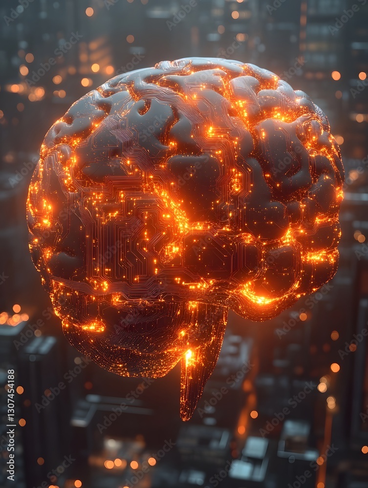 AI in Business Icon A glowing digital brain of interconnected circuits ...