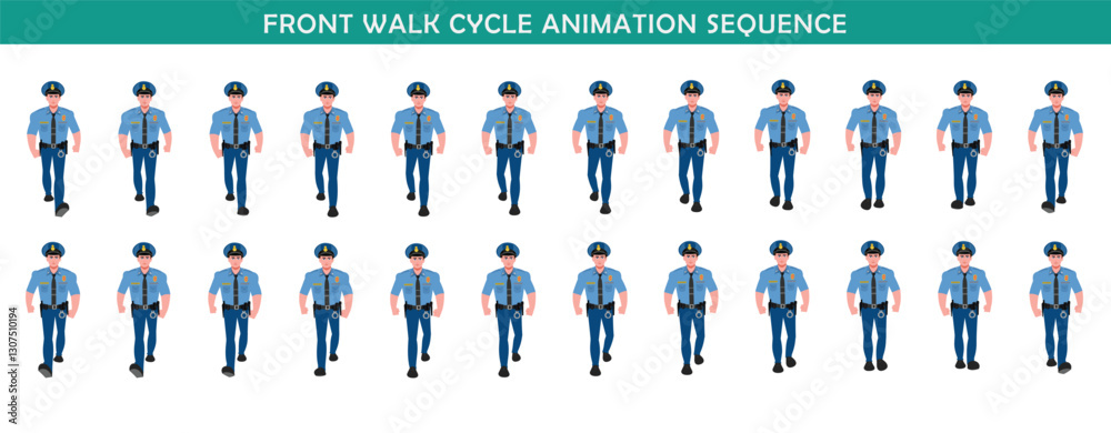 Police walk cycle animation sequence, Frame by frame animation of ...
