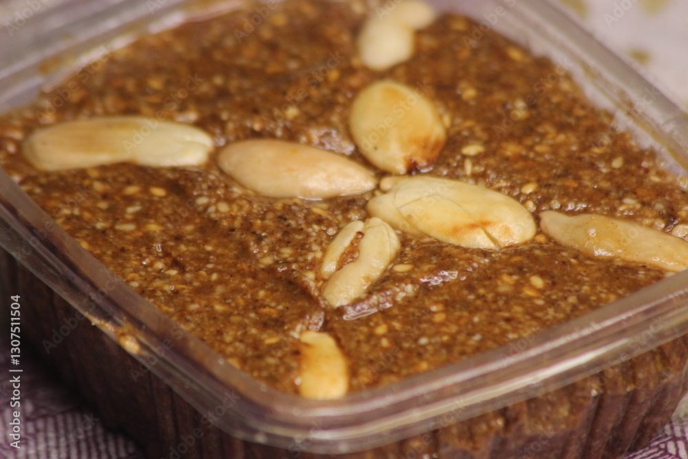 Moroccan Sellou or Zammita Close Up, Zamita with almonds Stock Photo ...