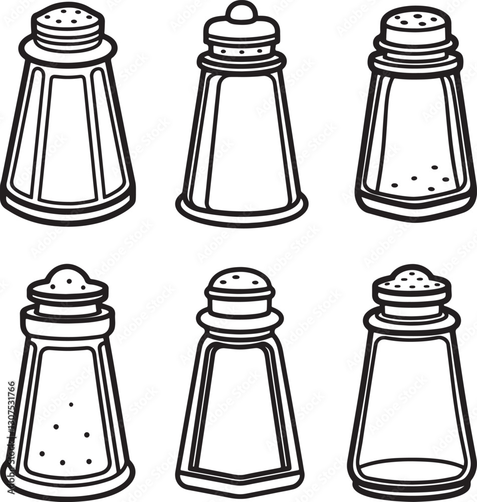 set of salt shaker line art, black outline, vector and illustration ...