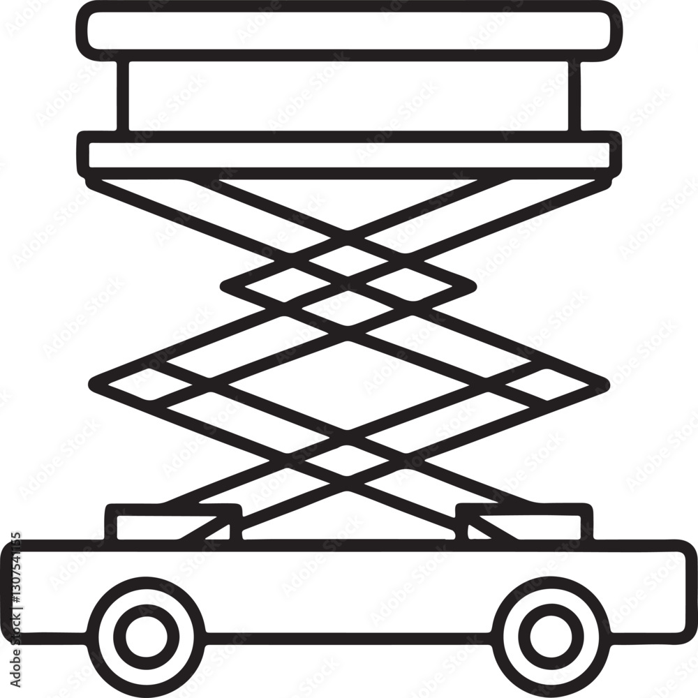 scissor lift machine line art, black outline, vector and illustration ...