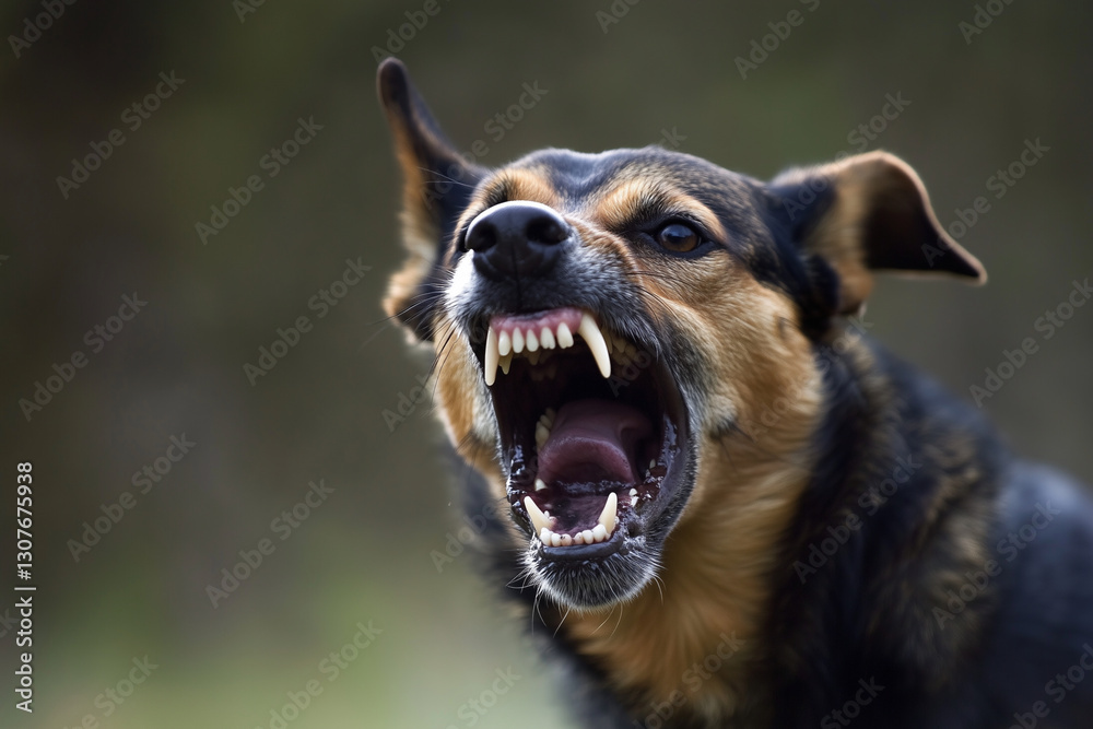 ภาพถ่าย Stock dog with its mouth open and teeth bared, showing its ...