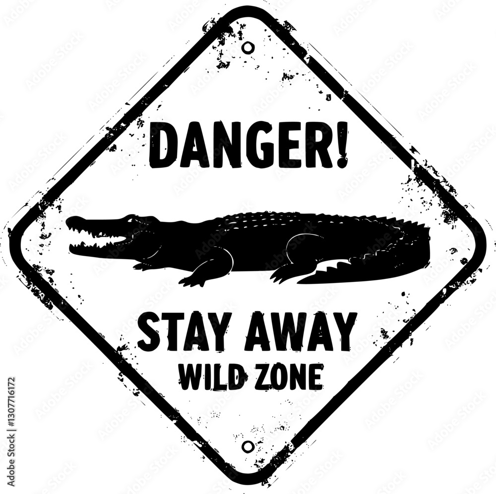 Spinosaurus dinosaur warning grunge metal sign board with claw ...