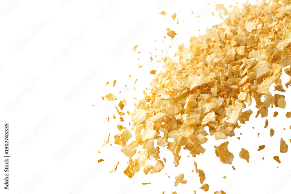 Nutritional yeast flakes, or dry inactive yeast falling background and ...