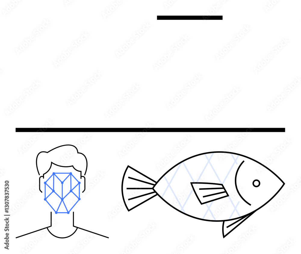 Profile of a human face and fish with geometric patterns suggesting ...