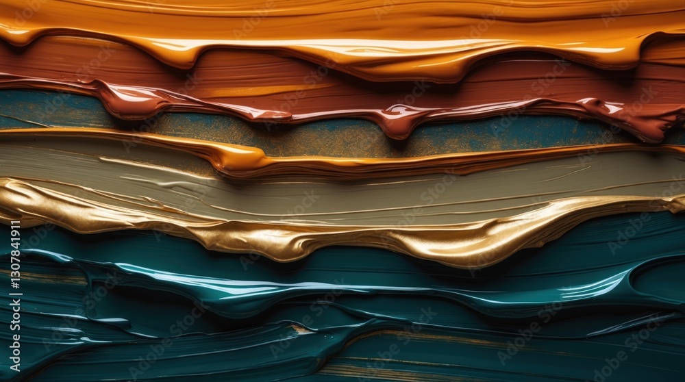 Abstract Fluid Art with Warm and Cool Tones, Layered Paint Strokes ...