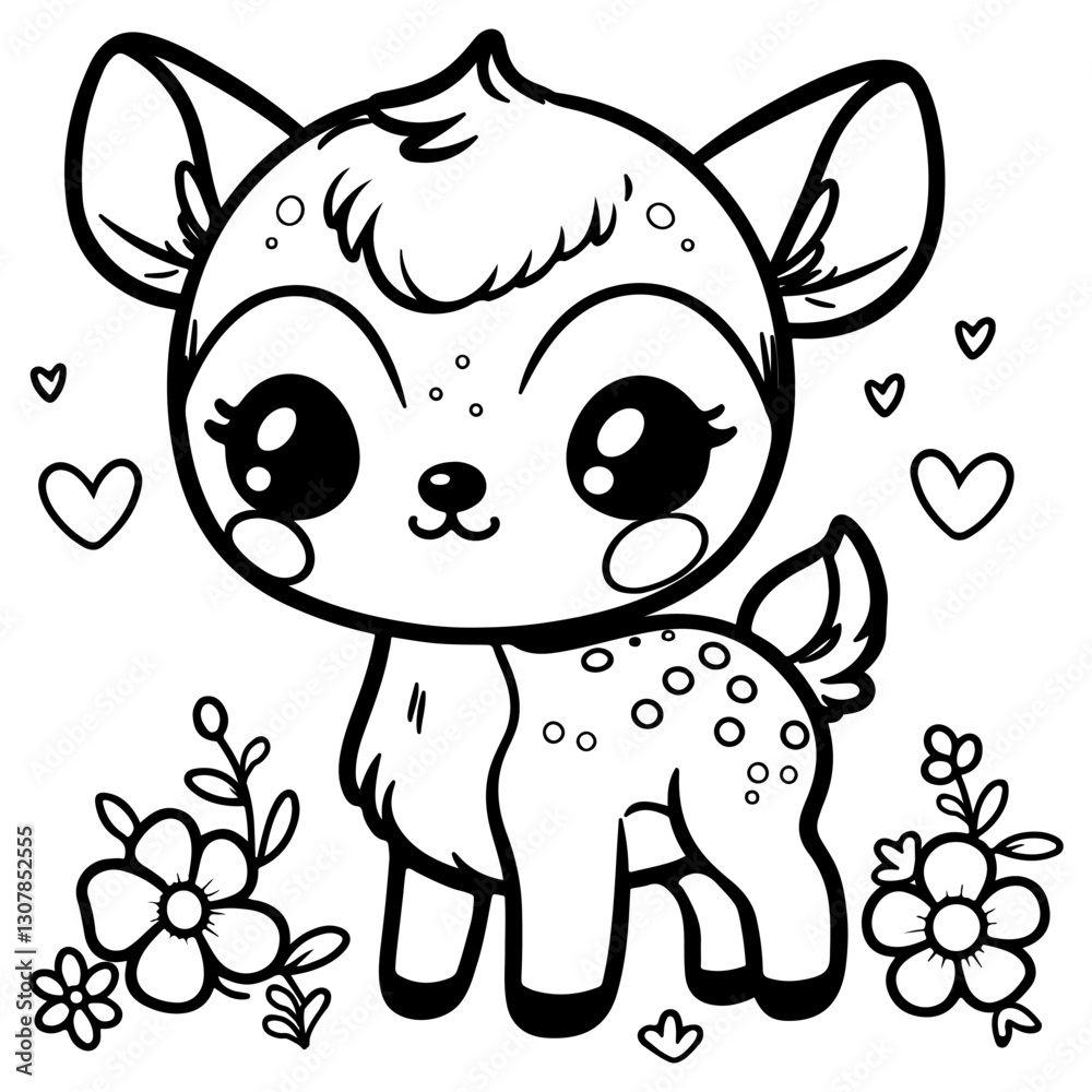Easy simple line drawing, Coloring Page with cute cartoon baby animal ...