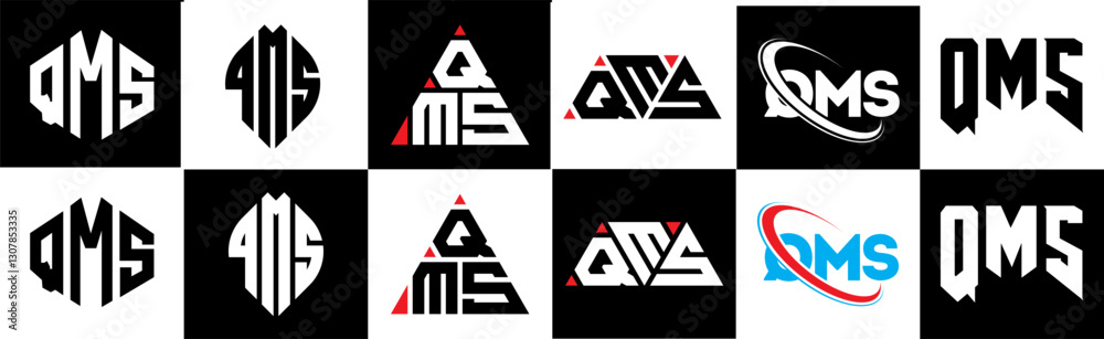 QMS letter logo design in six style. QMS polygon, circle, triangle ...