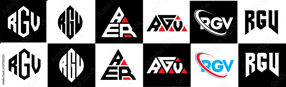 RGV letter logo design in six style. RGV polygon, circle, triangle ...