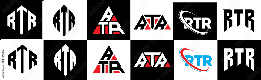 RTR letter logo design in six style. RTR polygon, circle, triangle ...
