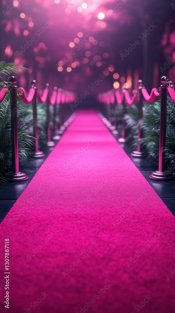 Vibrant pink carpet leading to a glamorous event venue surrounded by ...