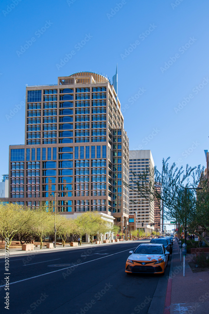 Skyscrapers and office buildings in the city skyline at Phoenix City ...