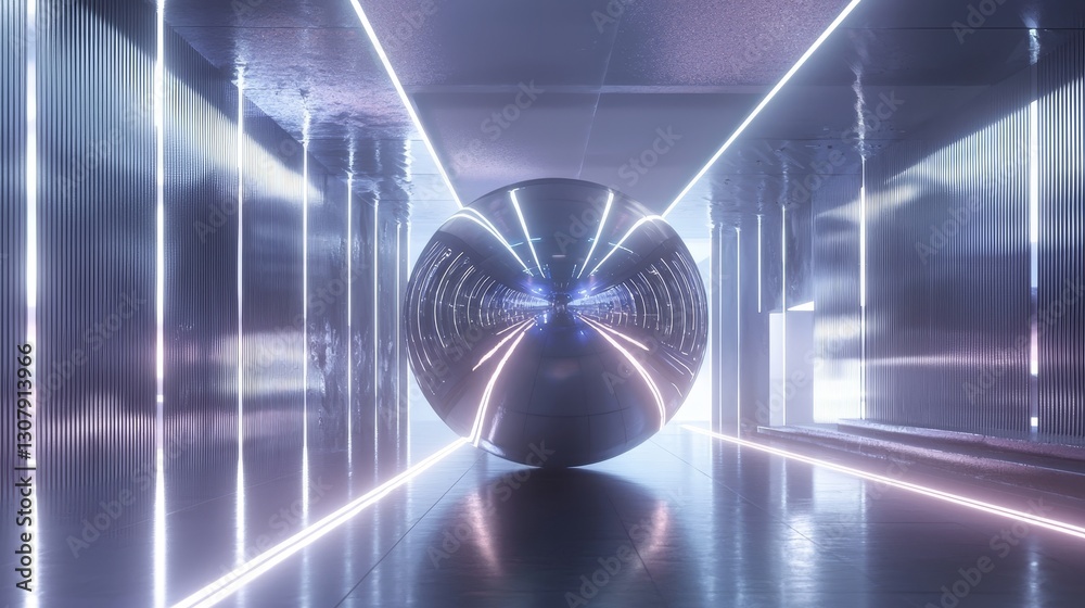 Giant mirror ball sculpture in a sleek modern space, surrounded by ...