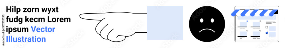 Hand pointing right, representing direction. Sad face emoticon ...