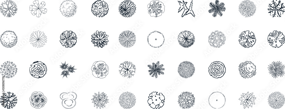 Vector tree top watercolor hand drawn view isolated on white background ...