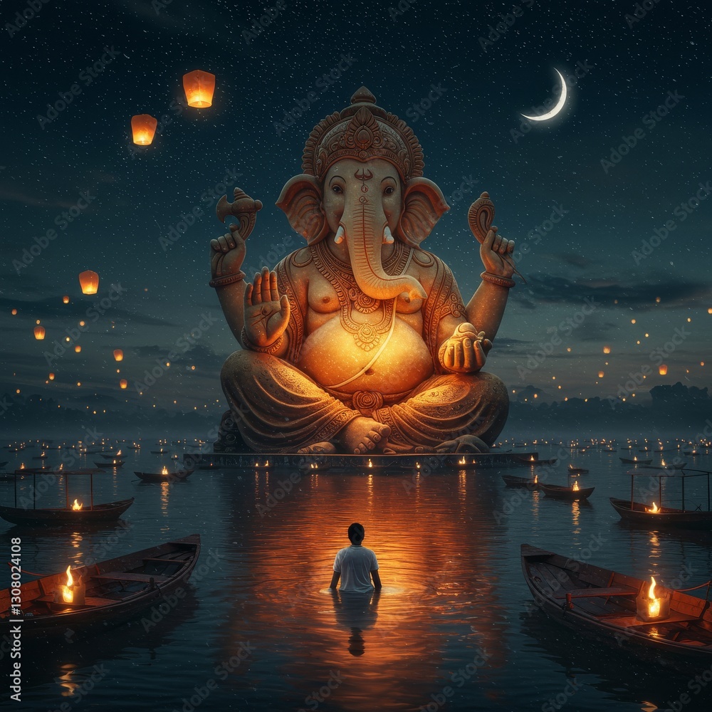 Divine Serenity of Lord Ganesha: A Celestial Nighttime Tribute with ...