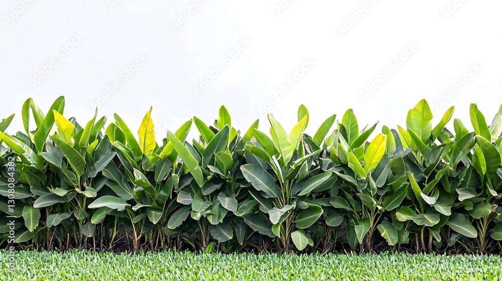 Lush green hedge against white background; garden landscaping Stock ...