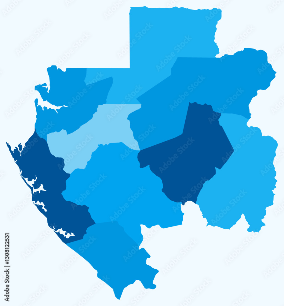 Map of Gabon with regions. Just a simple country border map with region ...