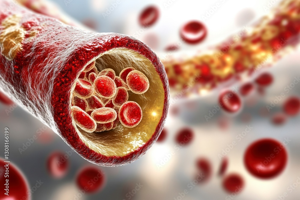 Detailed Cross-Section View of a Human Blood Vessel with Red Blood ...
