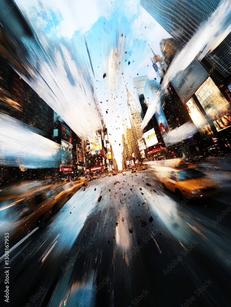 dynamic cityscape with sense of motion, showcasing bustling street ...