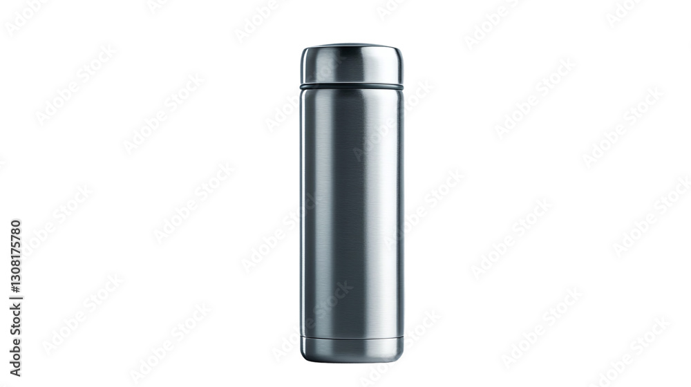 High-resolution stainless steel thermos isolated on transparent ...