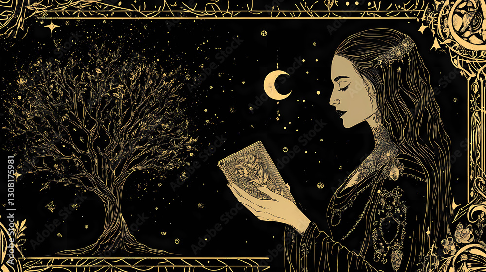 The high priestess. the greatest arcane tarot card hand engraved ...