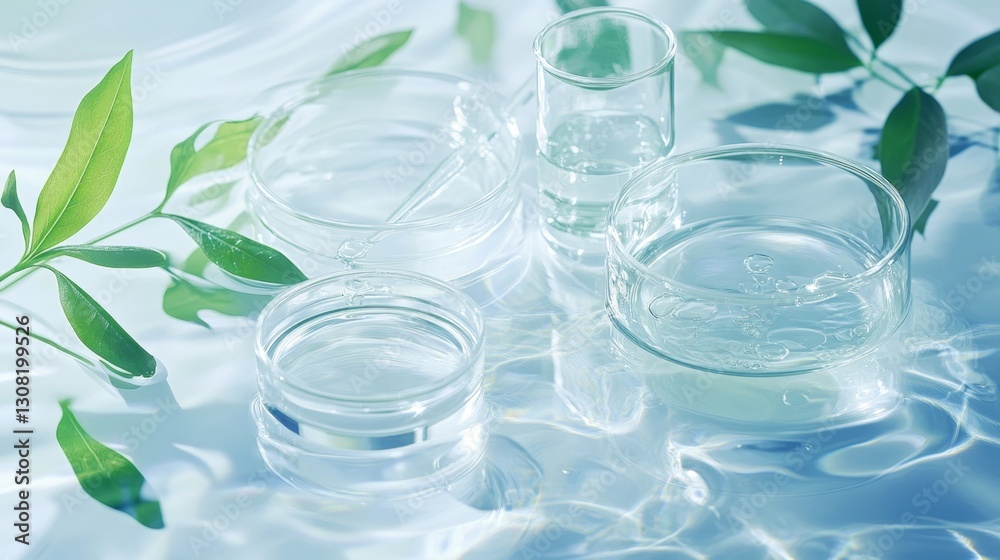 Organizing transparent lab glassware and petri dishes on laboratory ...