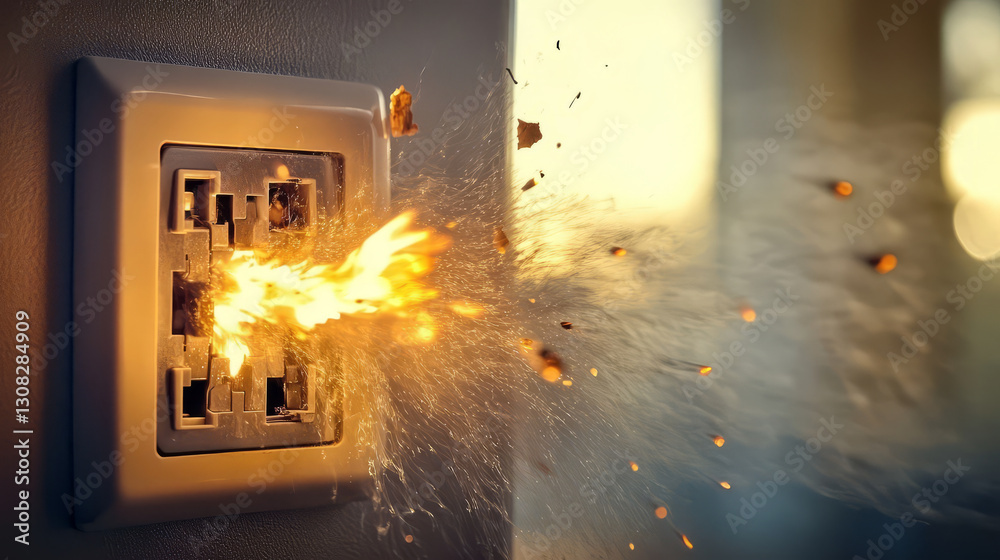 Electrical outlet sparks fire hazard with short circuit causing ...