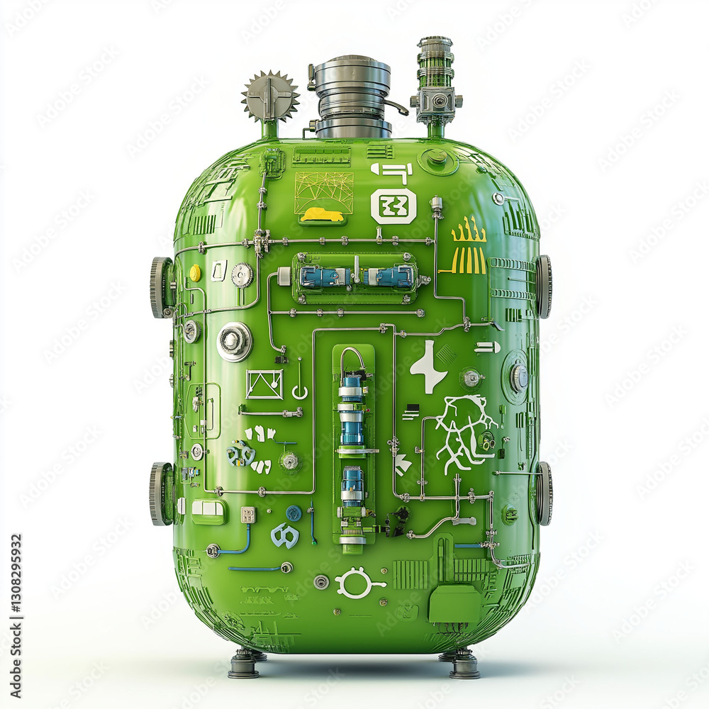 Green hydrogen energy decarbonization. A green hydrogen storage tank ...