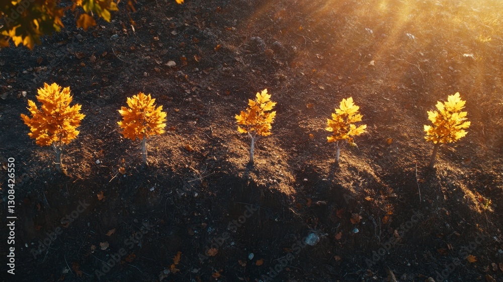 Five maple trees of increasing age arranged in ascending spiral ...