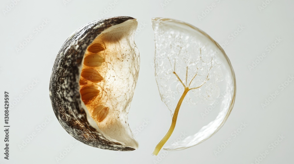 Split view digital illustration of sunflower seed embryo transformation ...