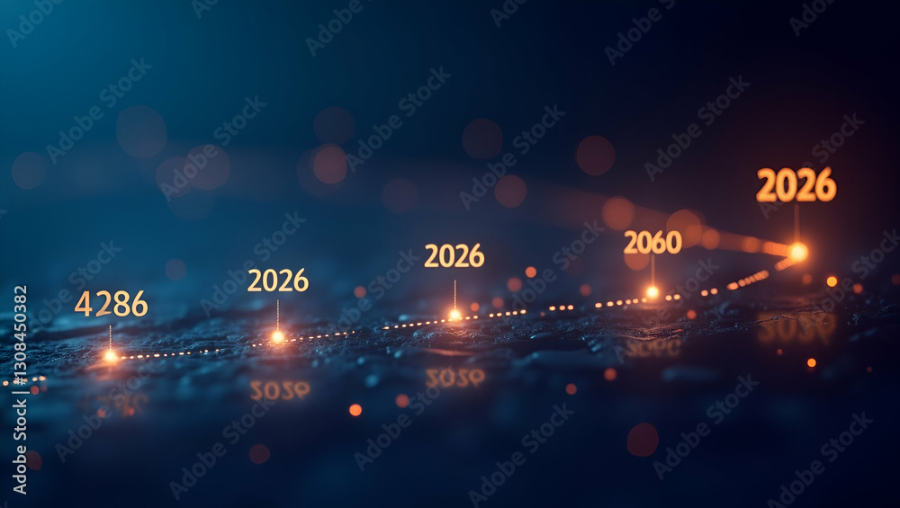Flat A glowing roadmap features milestones labeled 2026 and beyond ...
