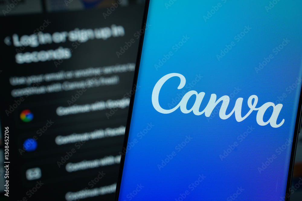Dhaka, Bangladesh- 05 March 2025: Canva logo is displayed on a smartphone screen, with the canva ...