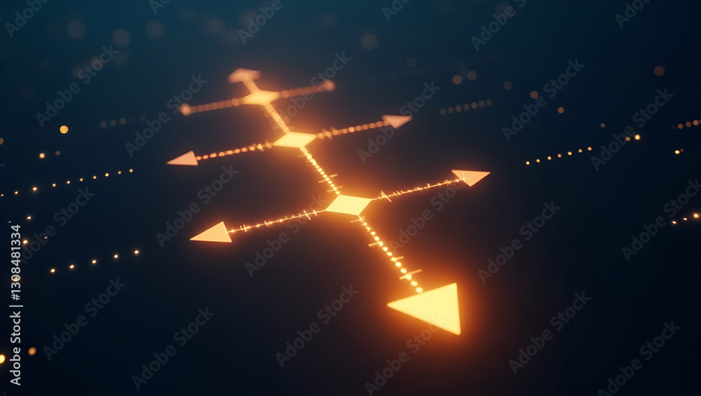 Glowing pathway with multiple arrows indicating choices representing ...