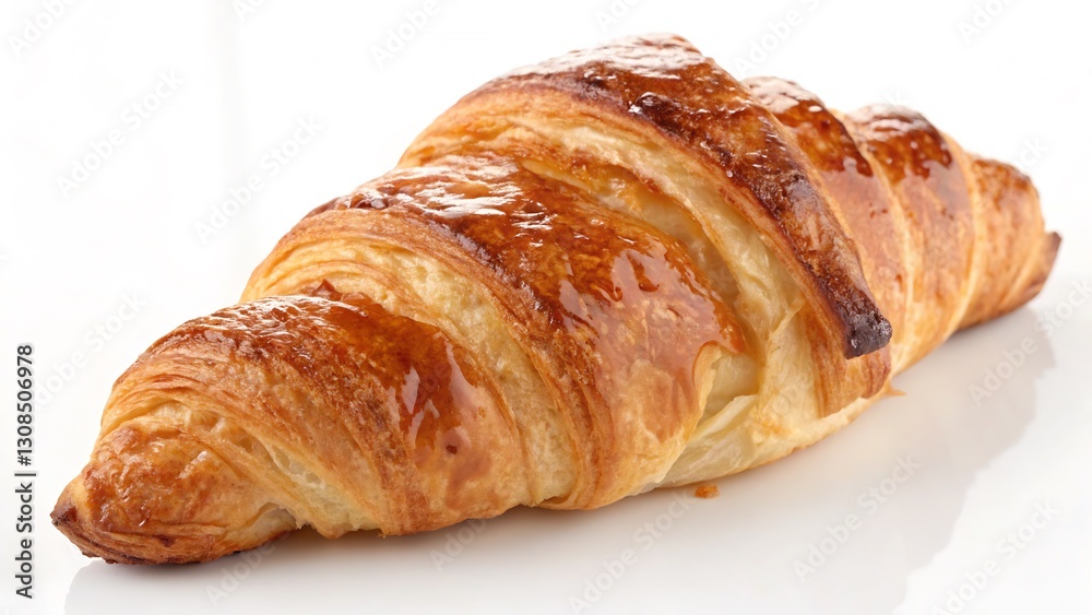Golden-Brown Croissant with Crispy Layers on a White Background, High ...