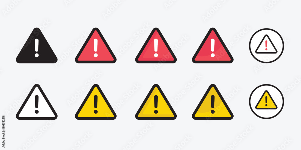 Caution alarm set. Danger sign collection. STOP sign. Warning stop ...