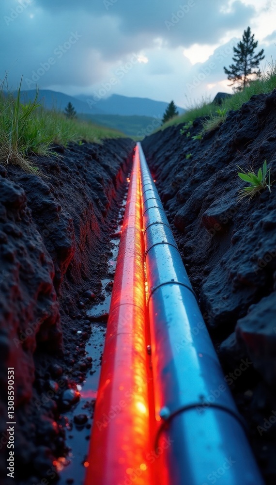 Enhanced geothermal system pipes buried deep underground, infrastructure, ground loop ...