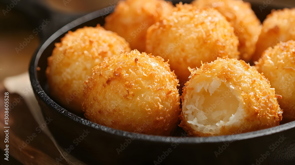Crispy Golden Fried Potato Balls with Fluffy Interior Served in Cast ...