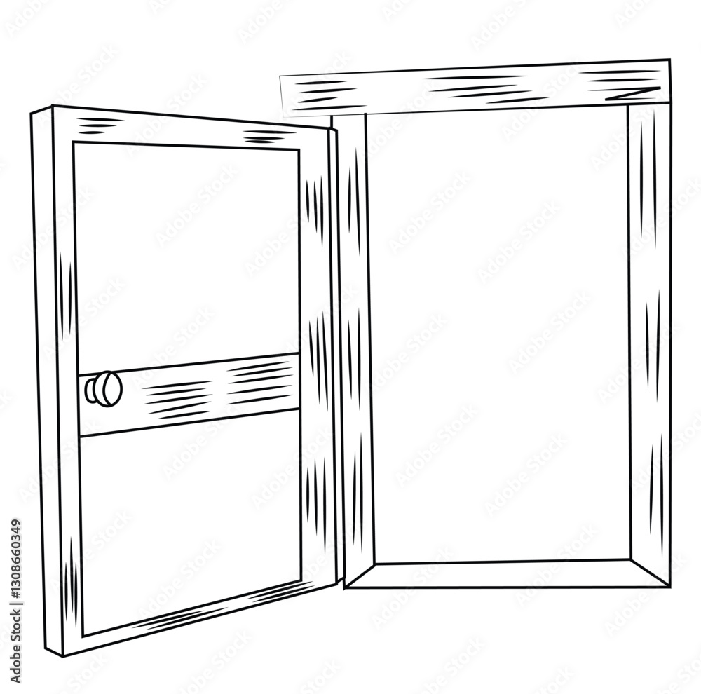 Cute cartoon hand drawn vector open door coloring page. Stock Vector ...