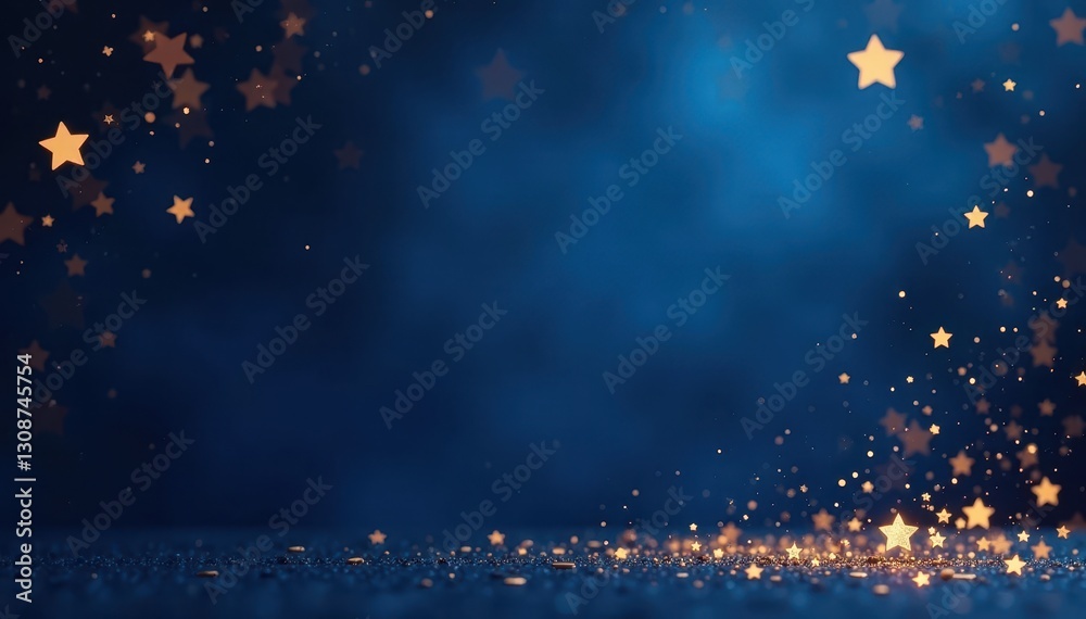 Elegant midnight blue background with gold confetti and stars ...