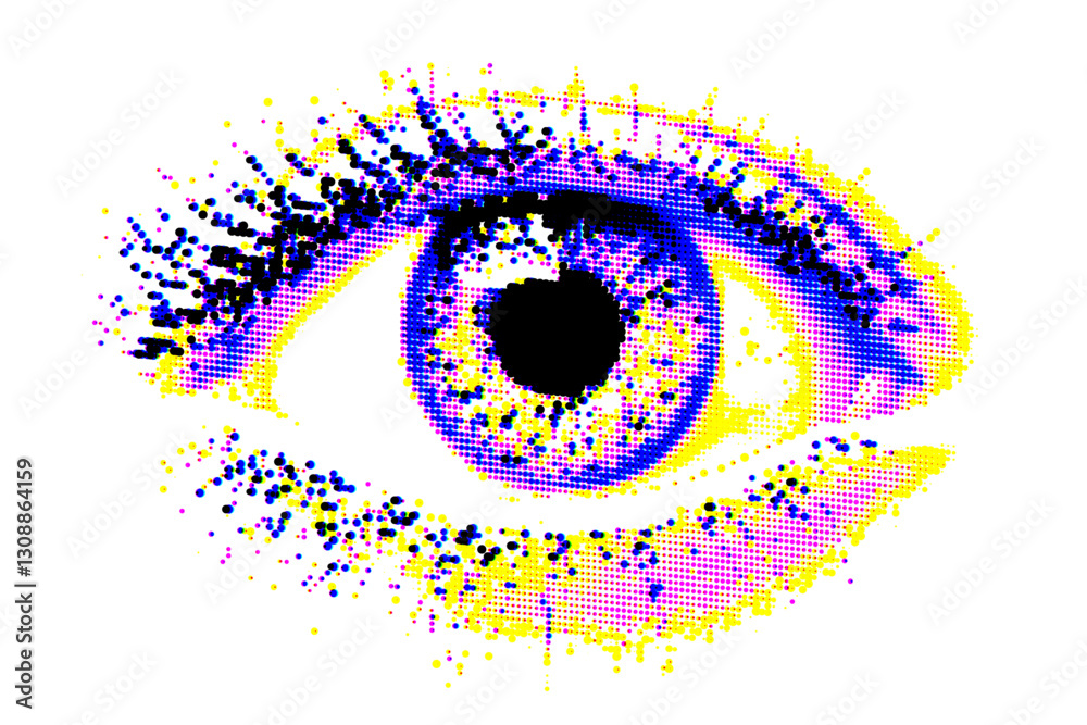 Female eye with halftone pop art effect. An AI image was used as the ...