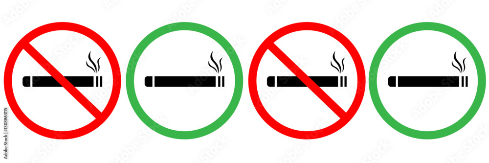 No smoking area and smoking area sign printable red and green stop symbol icon set ban ...