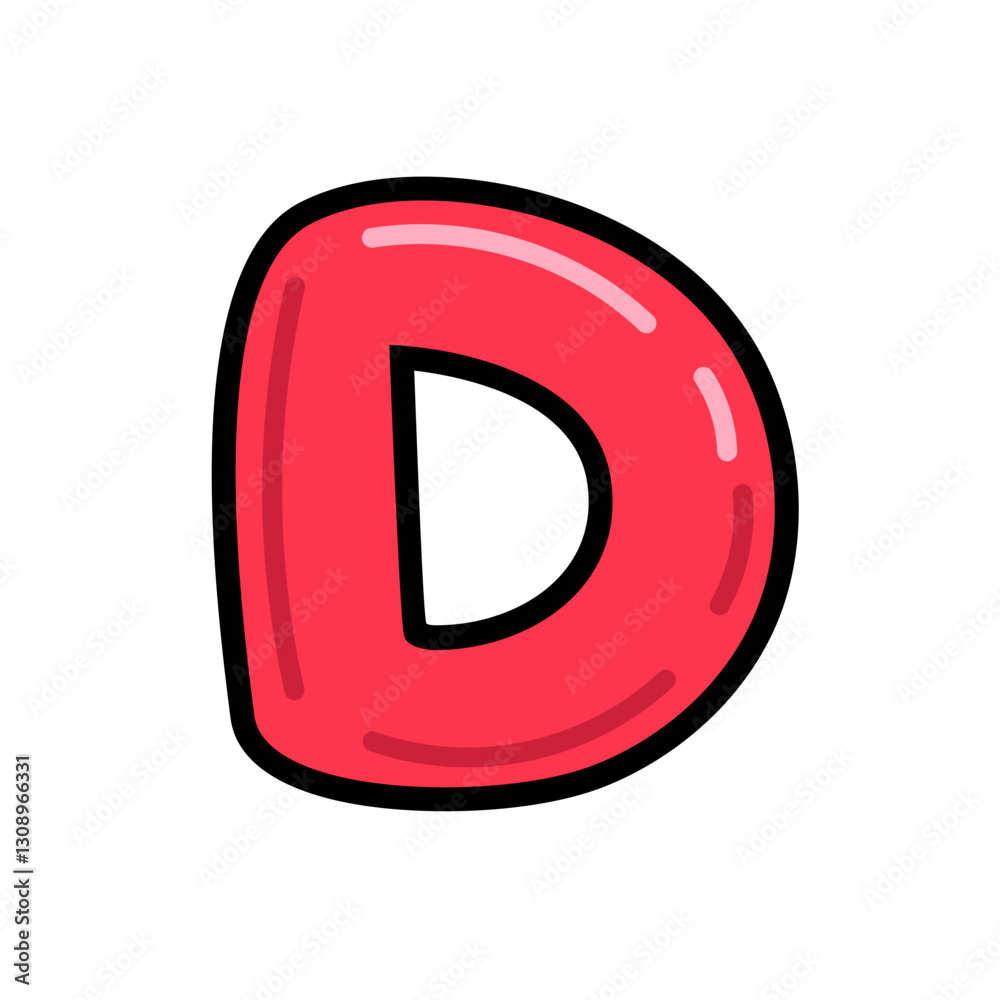 Cartoon letter D vector illustration, red alphabet D clipart, capital ...