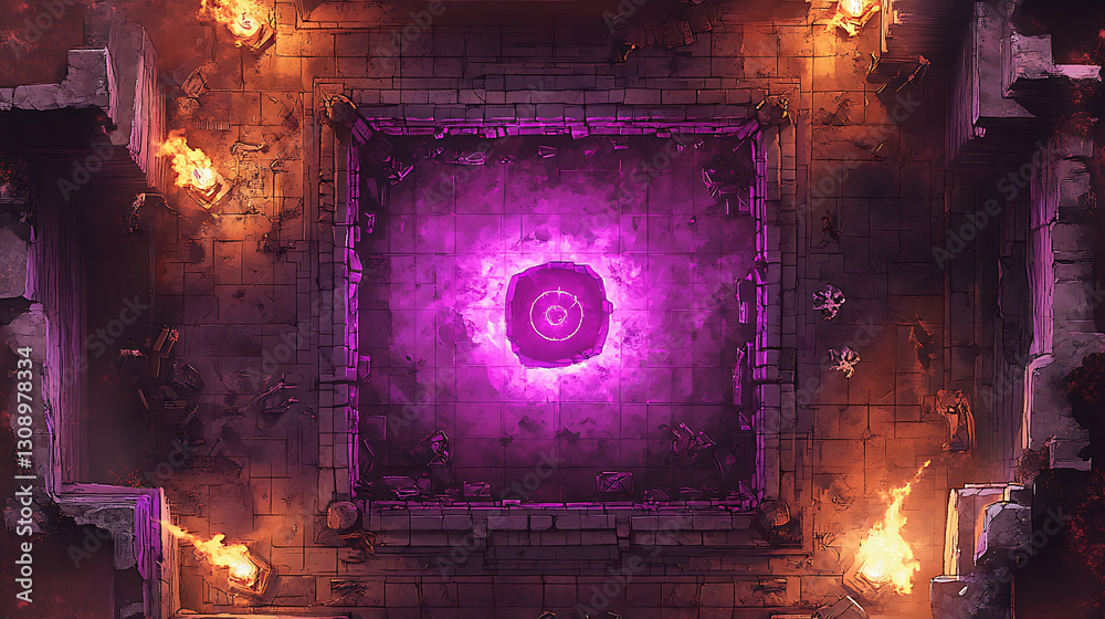 Dark Fantasy Game Battle Map: Purple Energy Altar in Stone Ruins Stock ...