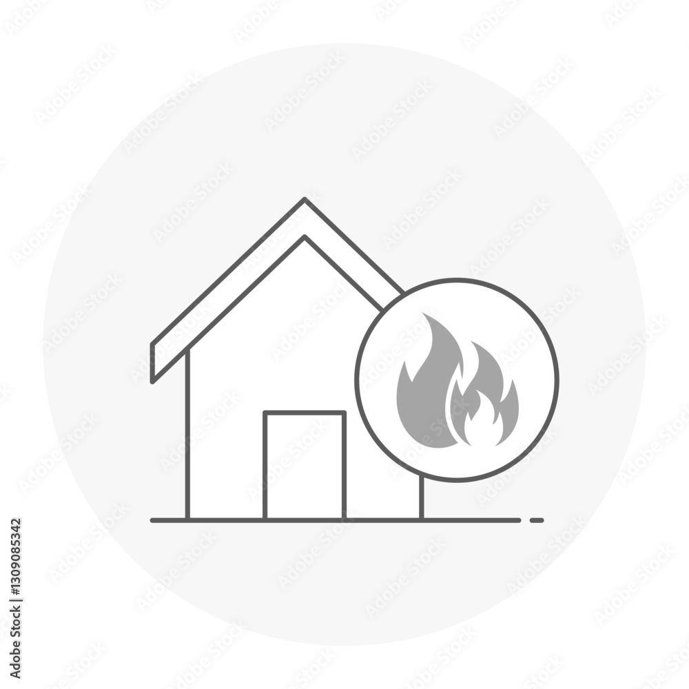 Fire Safety Icon, House with Fire Symbol, Fire Protection Services ...
