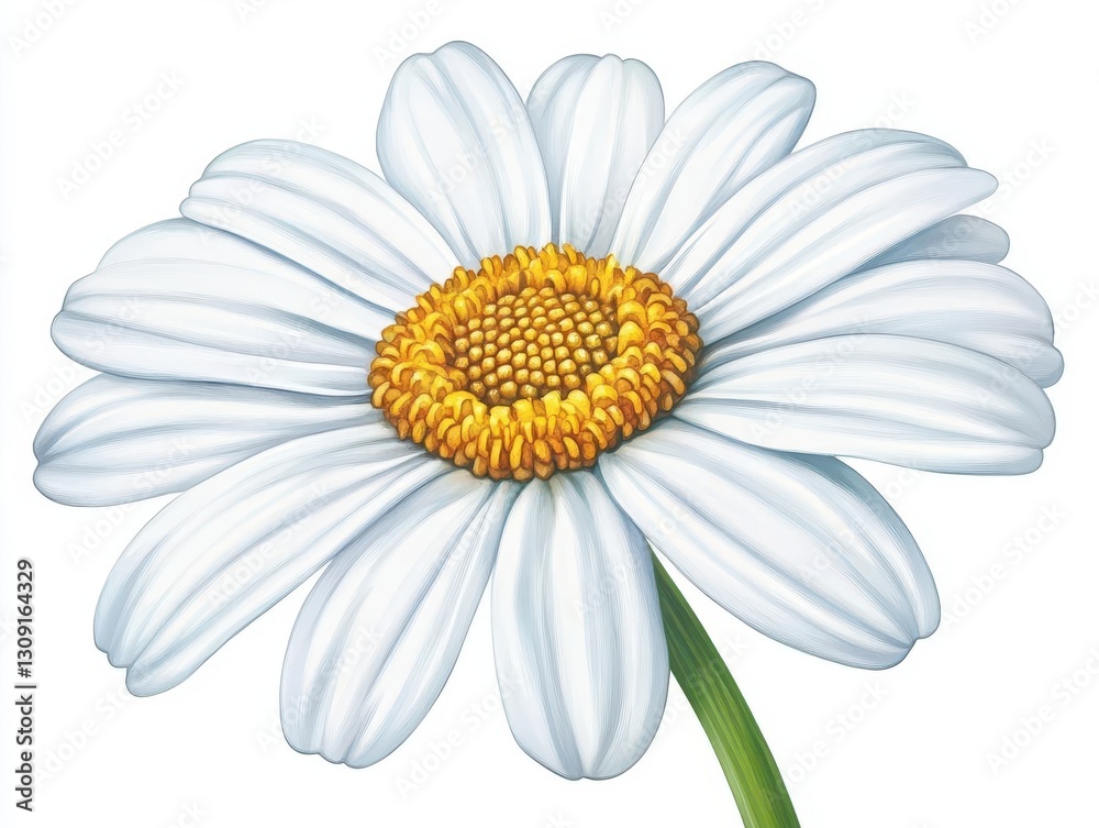 Watercolor white daisy clipart, on a plain background, detailed ...