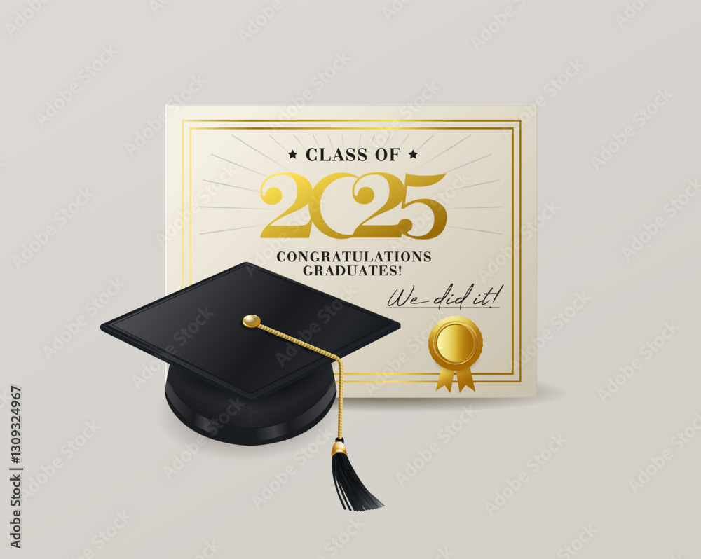 Graduation cap and diploma certificate design for class of 2025 with ...