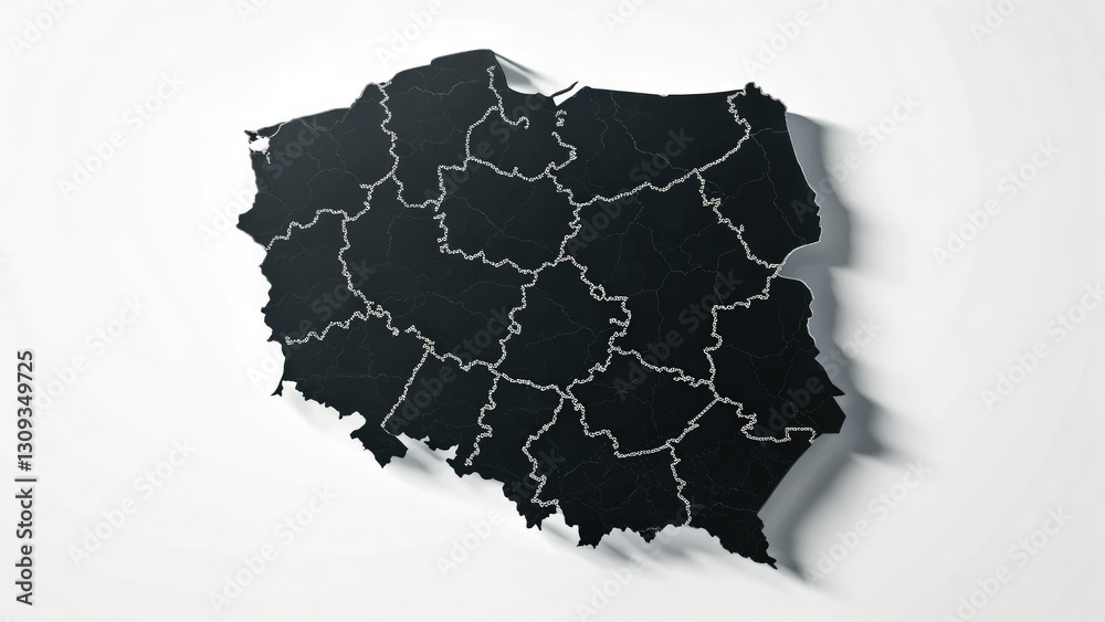 Poland Map Bokeh Shadow, Black Line Art, Poland Geography, Detailed Map ...