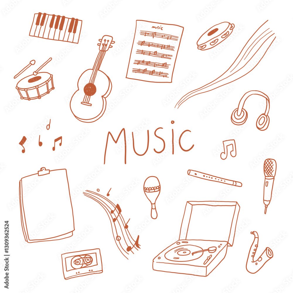 Hand-Drawn Music Class Doodles: Instruments, Notes, and Audio Icons ...