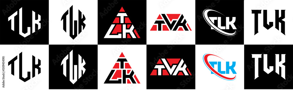 TLK letter logo design in six style. TLK polygon, circle, triangle ...